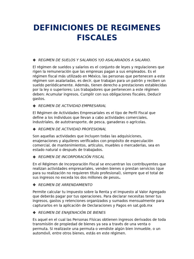 Tipos de Régimen Fiscal en México | PDF