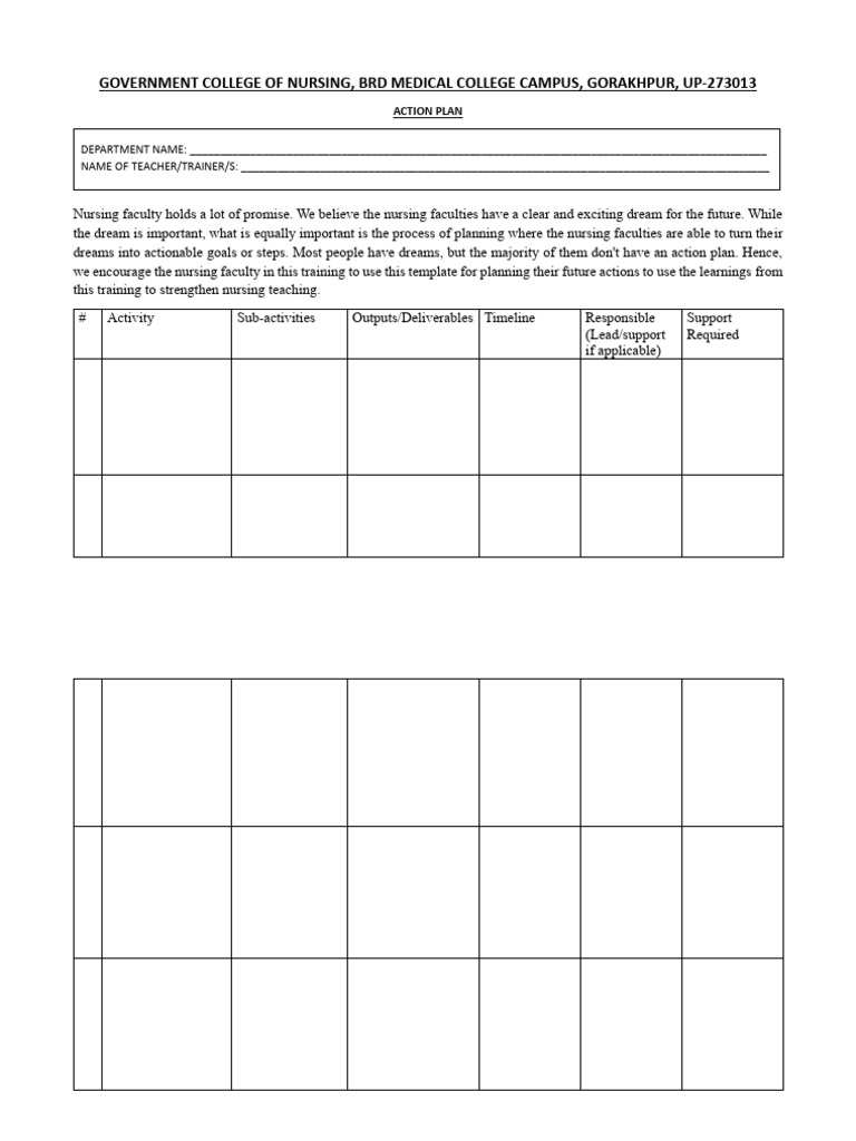 Nursing Faculty Action Plan Template | PDF