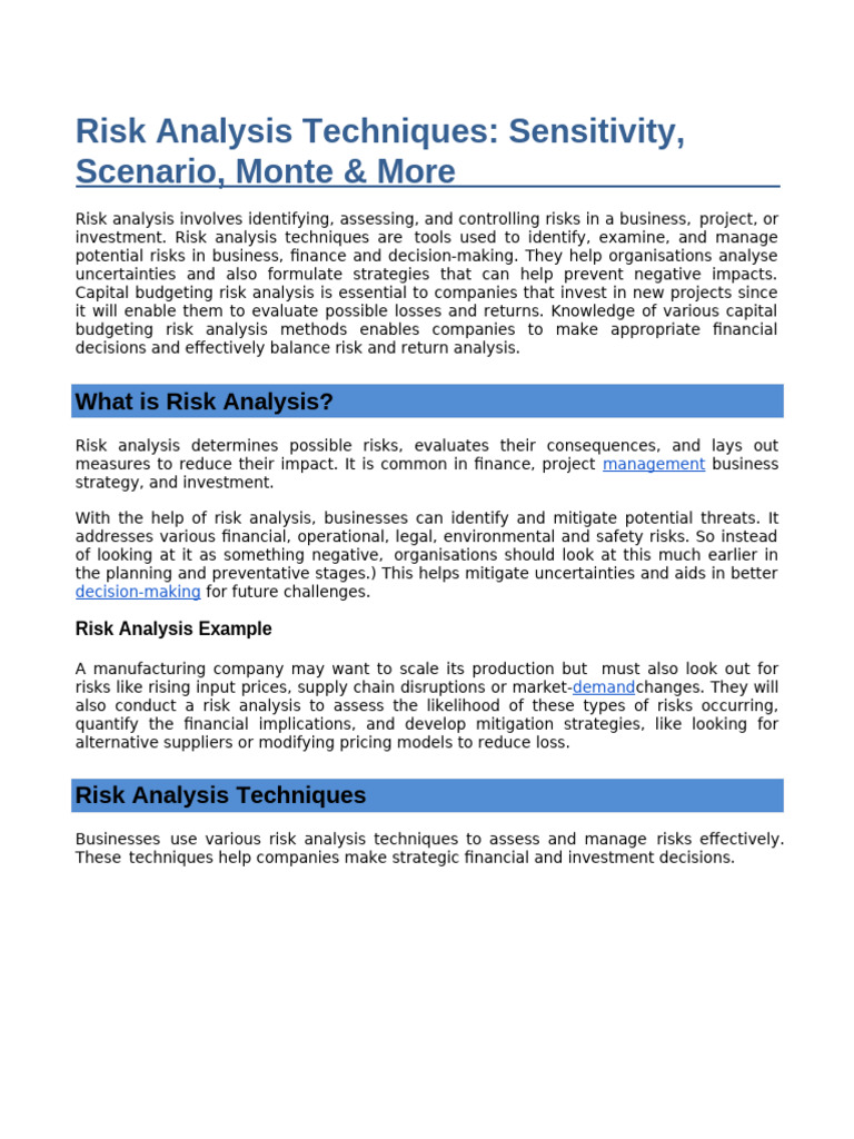 Risk Analysis Techniques | PDF | Risk | Value At Risk
