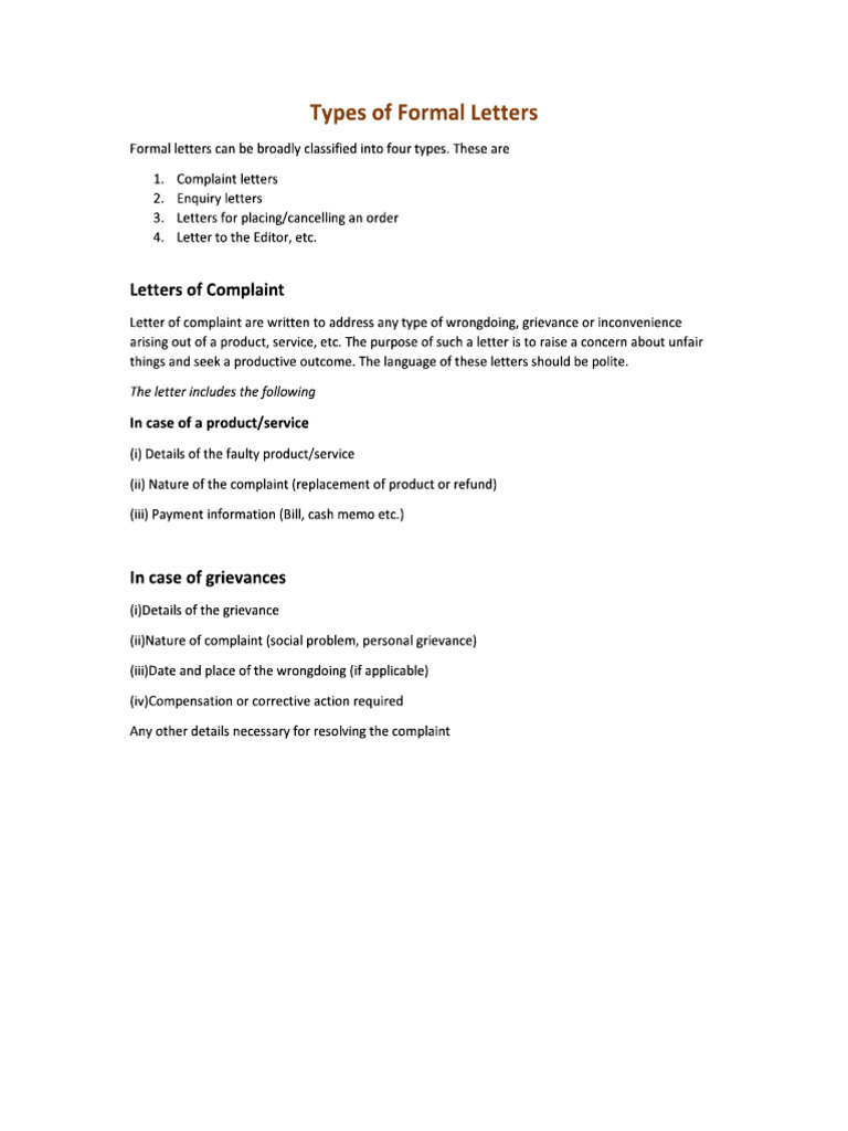Grade 10 Types of Formal Letters | PDF