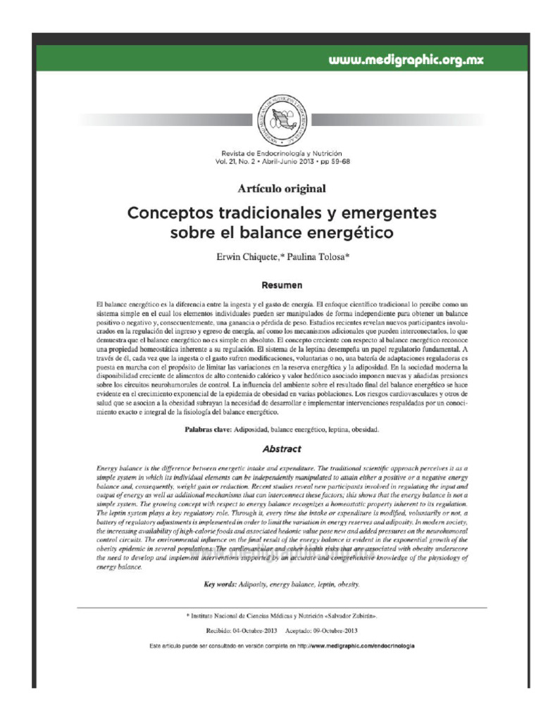 1.conceptos Tradicionales y Emergentes Sobre El Balance Energético | PDF