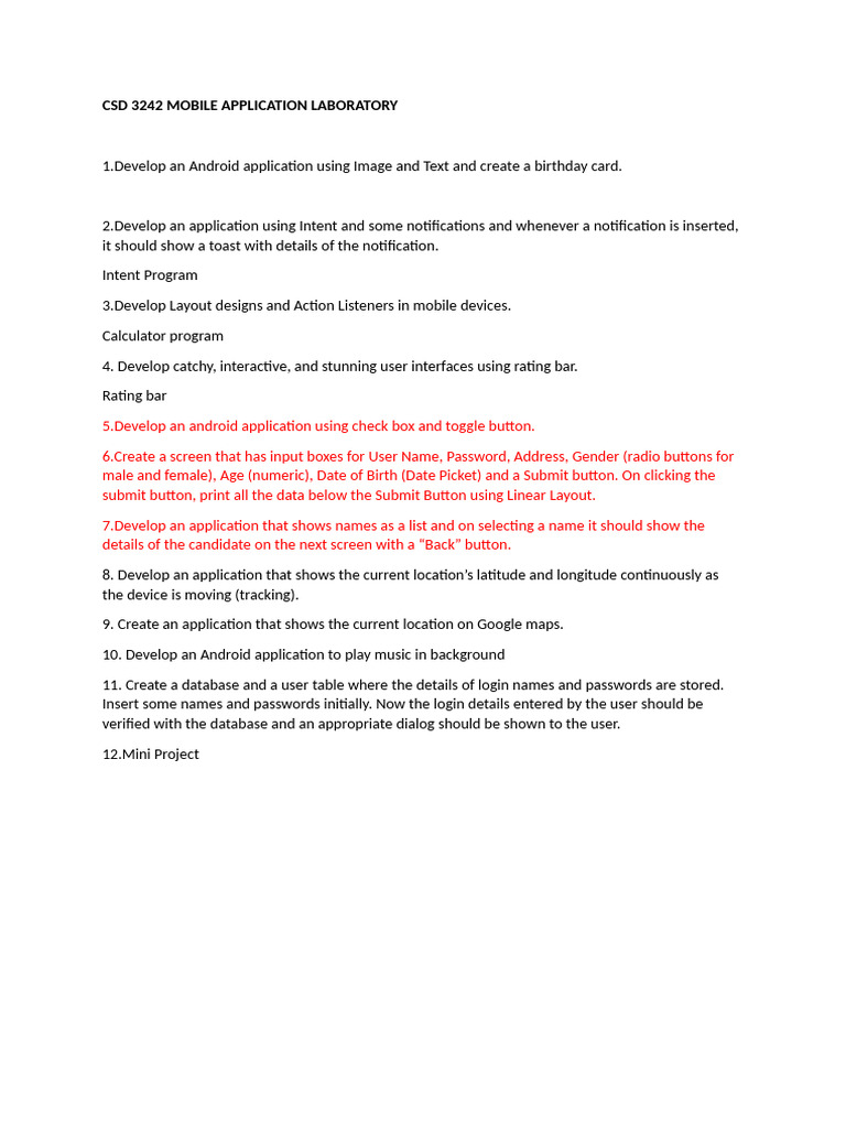 CSD Mobile App Development Projects | PDF