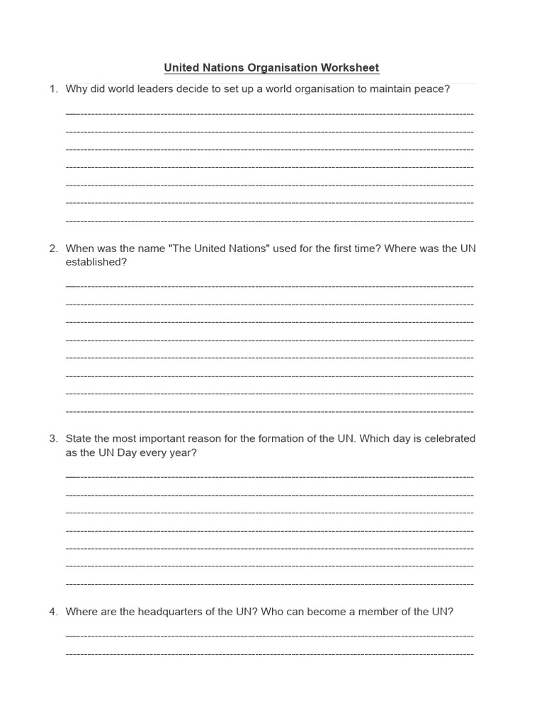 United Nations Organization Worksheet | PDF | United Nations ...