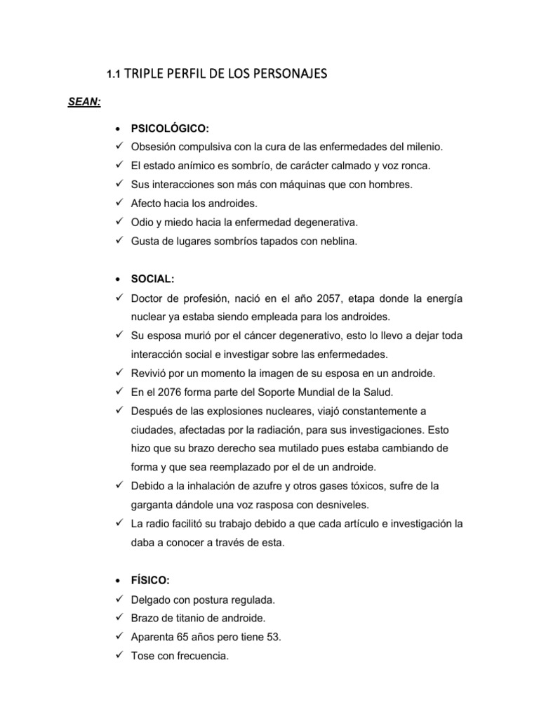 Análisis de Personajes: Sean, Tecmust y Johnson | PDF