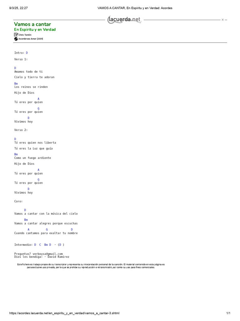 VAMOS A CANTAR, en Espiritu y en Verdad - Acordes | PDF