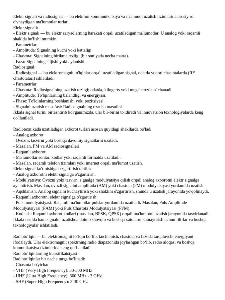 Elektr Signali Va Radiosignal | PDF