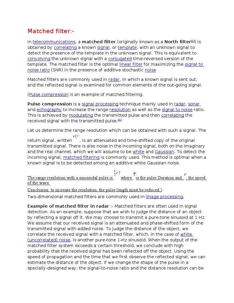 Matched Filter | PDF | Applied Mathematics | Algorithms