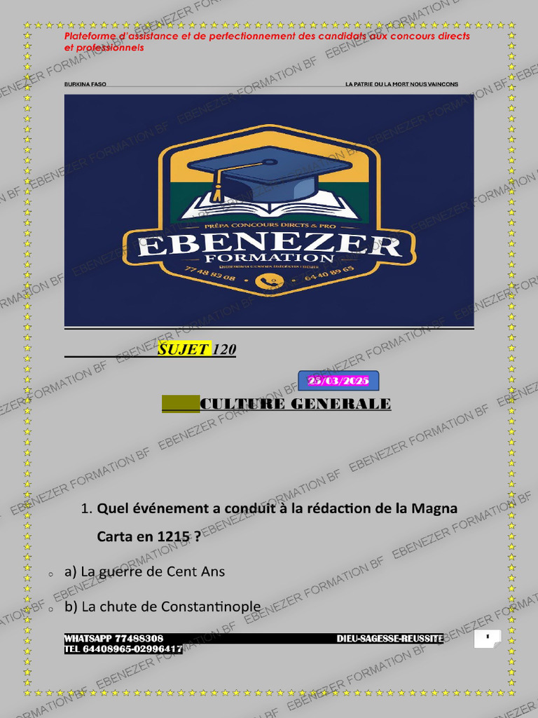 Ebenezer Formation Sujet 120 | PDF
