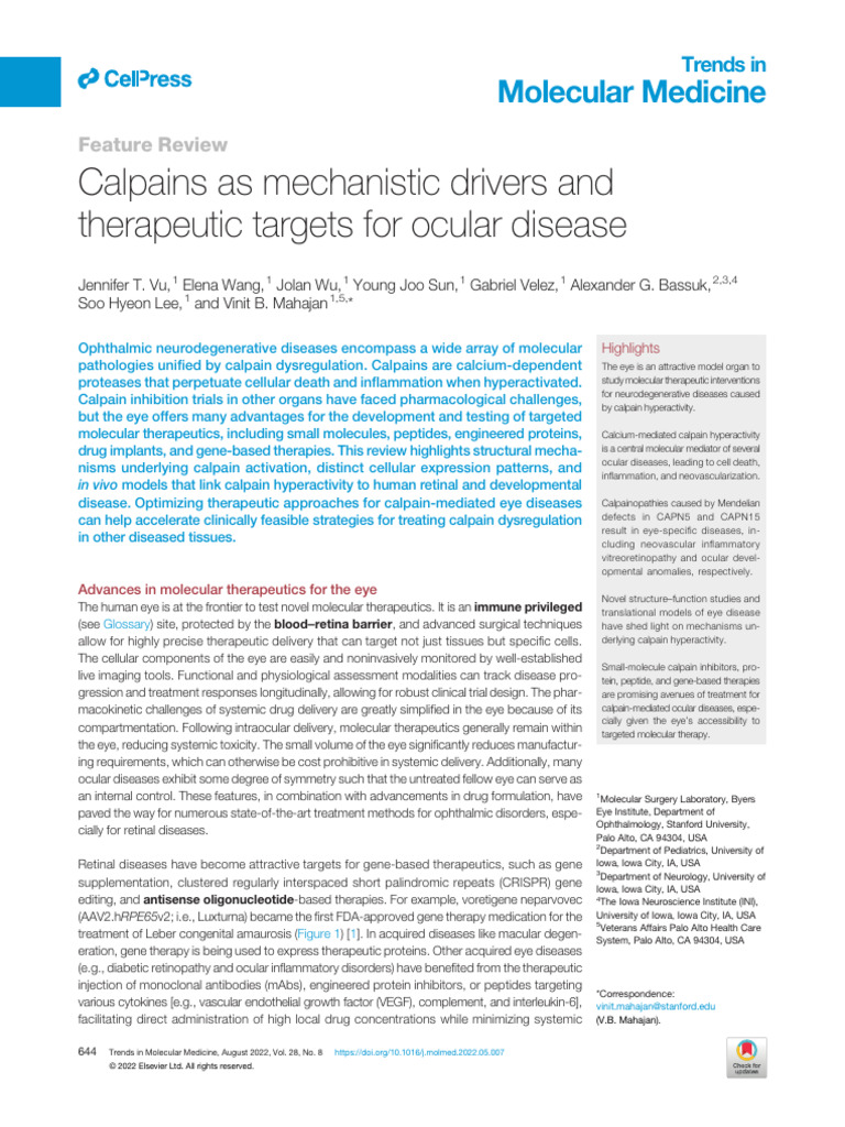 Calpains As Mechanistic Drivers and Therapeutic Targets For Ocular ...