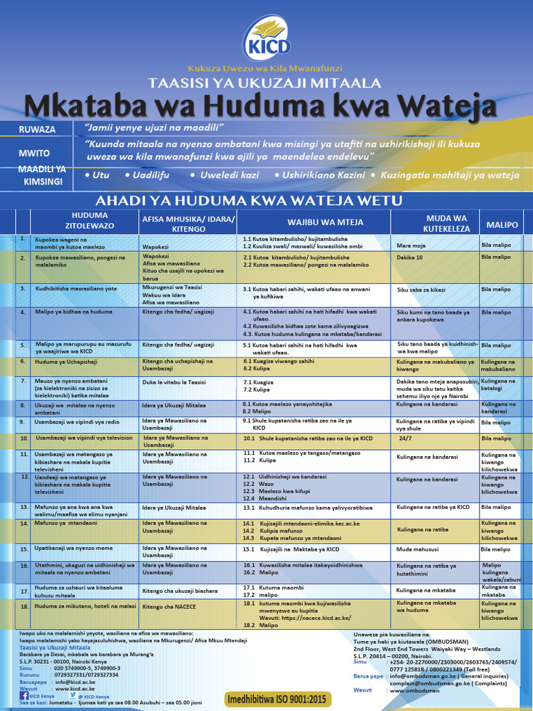 CLIENT SERVICE CHARTER Kiswahili VERSION | PDF