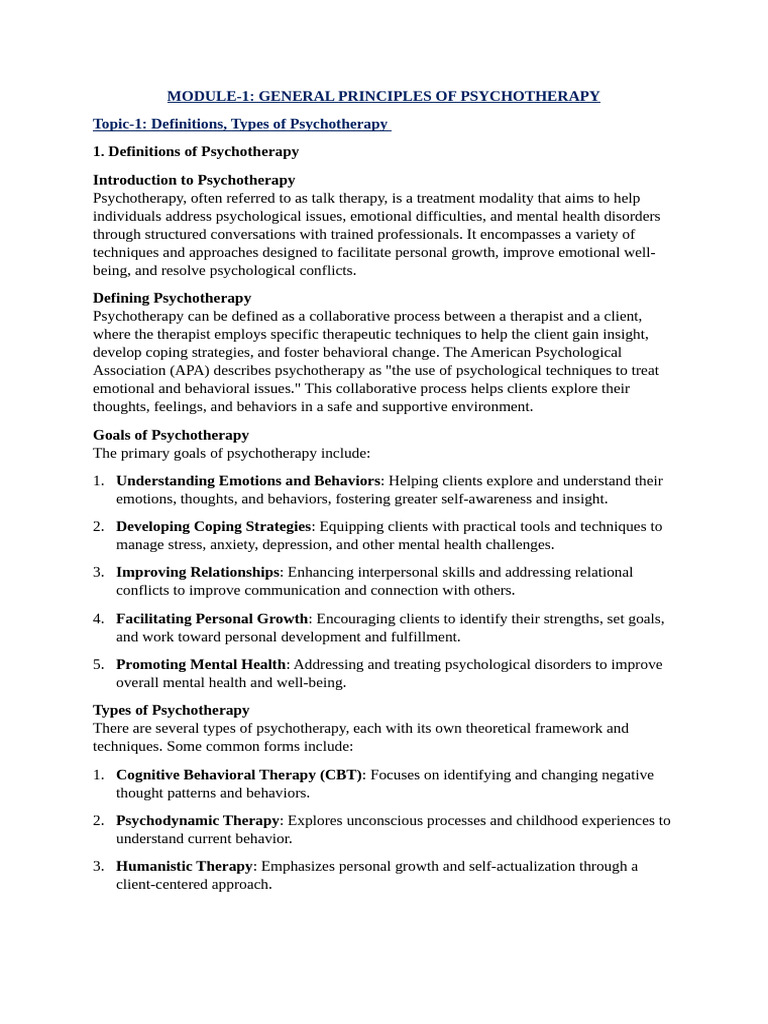 Psychotherapy | PDF | Psychotherapy | Cognitive Behavioral Therapy