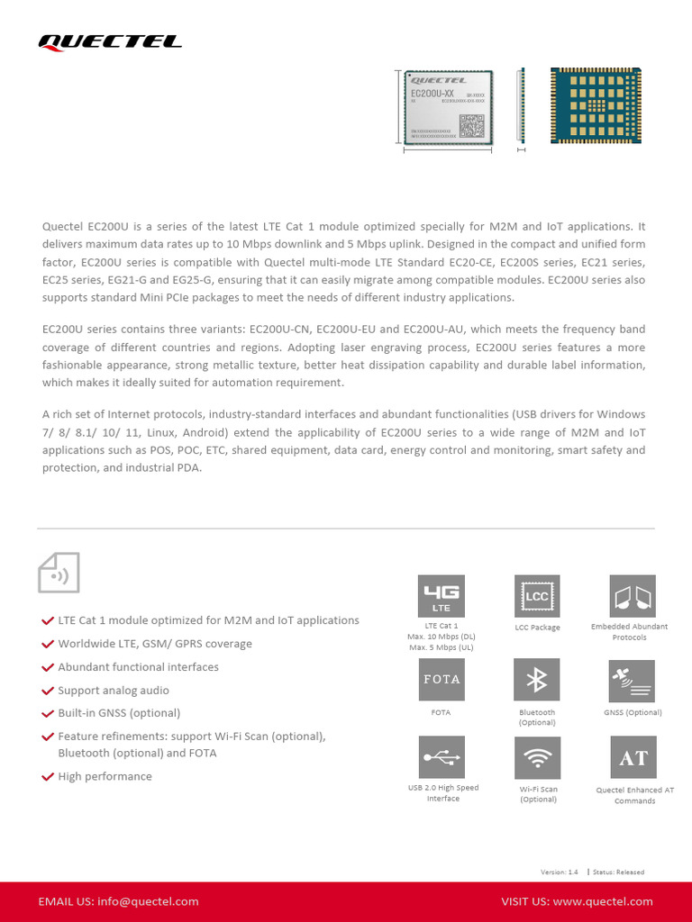 Quectel EC200U Series LTE Standard Specification V1.4 | PDF | Lte ...