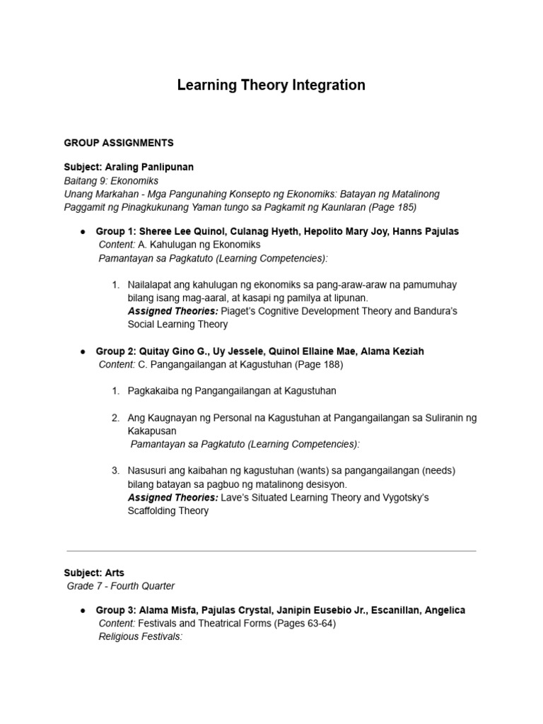 Learning Theory Integration in Education | PDF | Psychological Theories ...