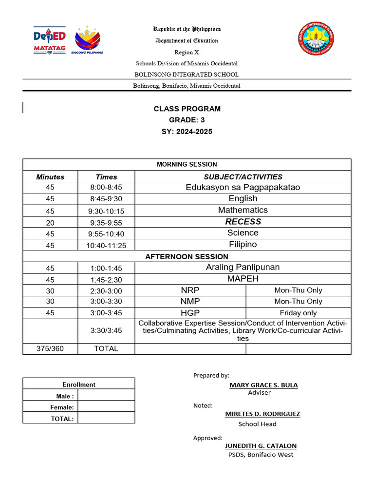 Grade 3 Class Program | PDF | Philippines
