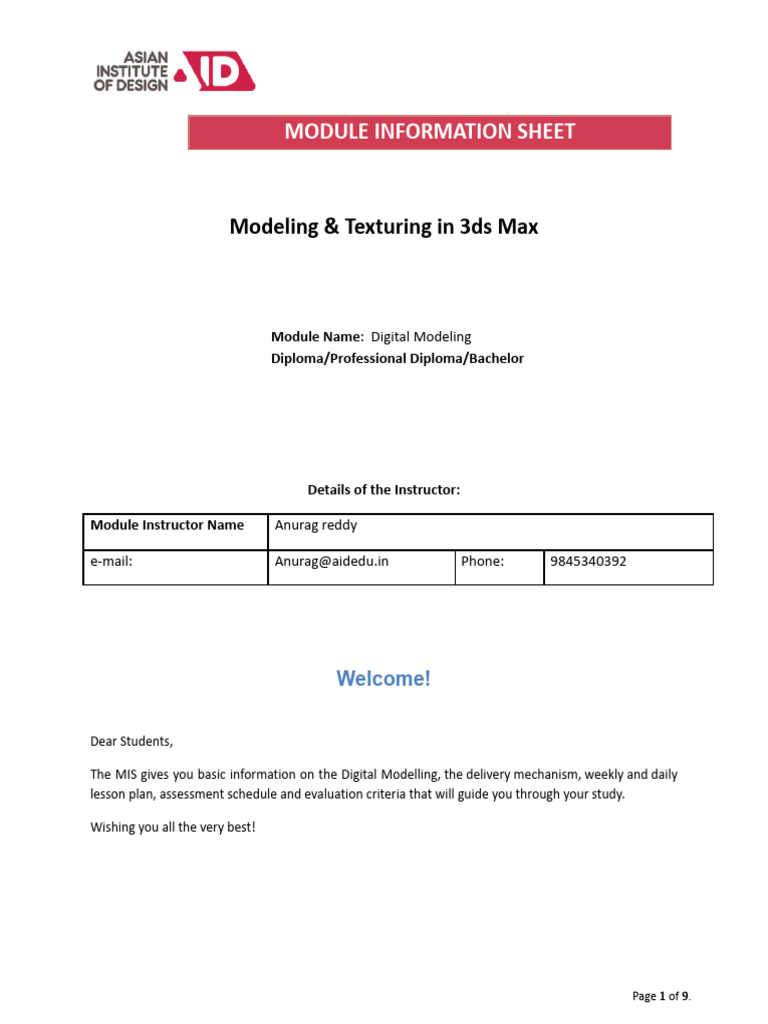 3ds Max Digital Modeling Module Guide | PDF | Texture Mapping | 3 D ...