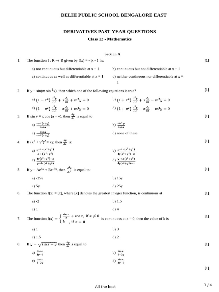 DERIVATIVES PYQS 2 Question-1289801 | PDF | Elementary Mathematics | Mathematics