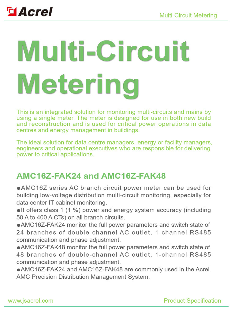 Acrel Data Center AMC16 Multi-Circuit Metering | PDF | Transformer | Electrical Engineering