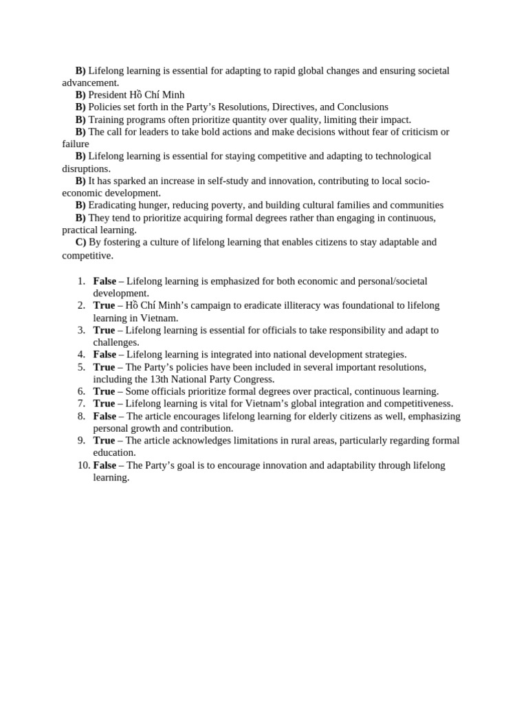 Reading Answer Life Learning | PDF