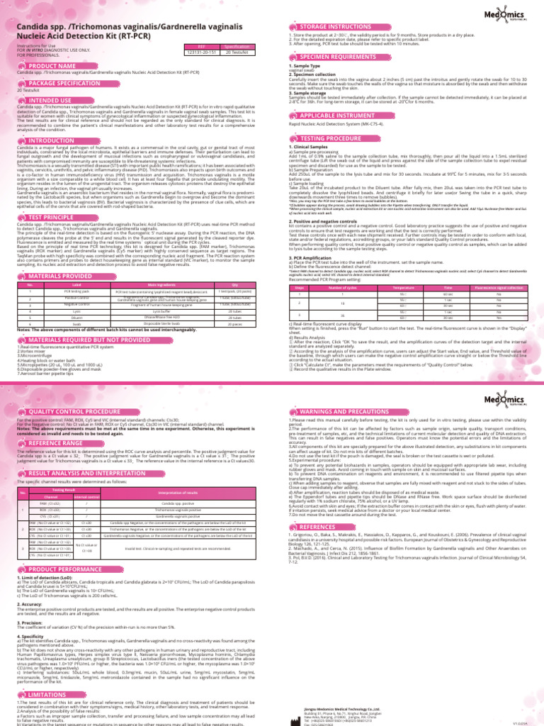 RT-PCR Detection Kit for Vaginal Infections | PDF | Microbiology ...