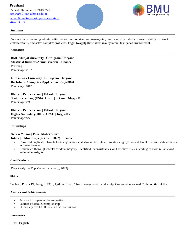 Prashant's Resume PDF | PDF