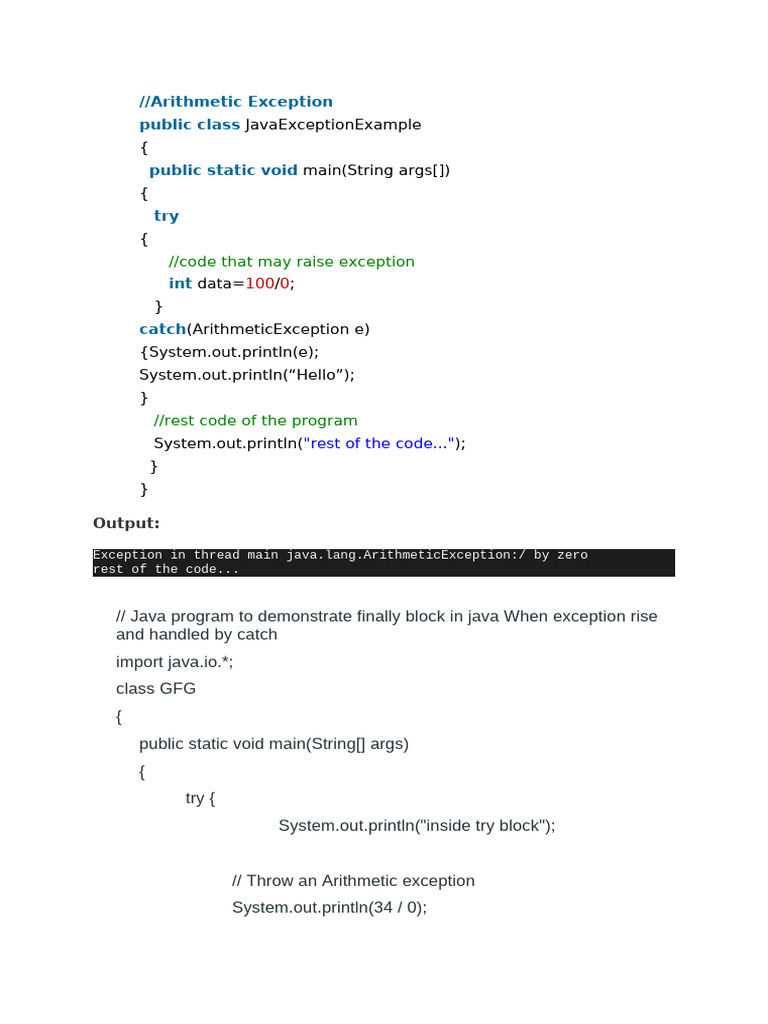Java Arithmetic Exception Handling Guide | PDF