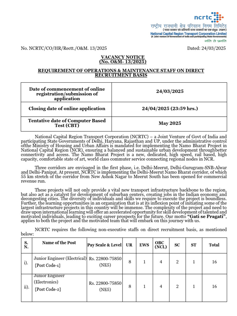 NCRTC Various Post Notification | PDF | Academic Degree | Engineering