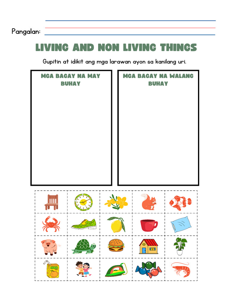 Living and Non Living Things Worksheet | PDF
