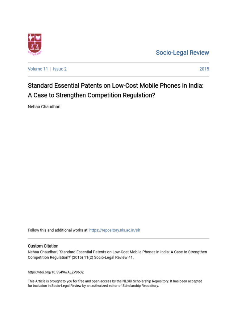 Standard Essential Patents on Low-Cost Mobile Phones in India_ A | PDF ...