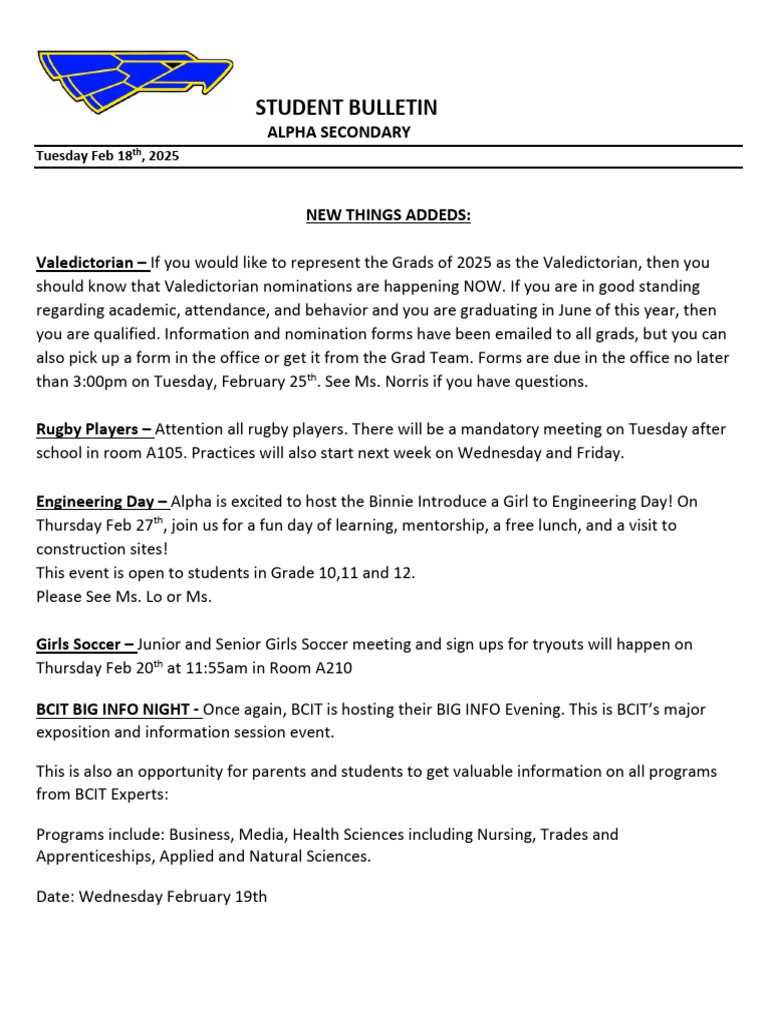 Student Bulletin Feb 18th 2025 | PDF | Fundraising
