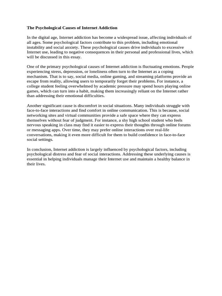The Psychological Causes of Internet Addiction | PDF