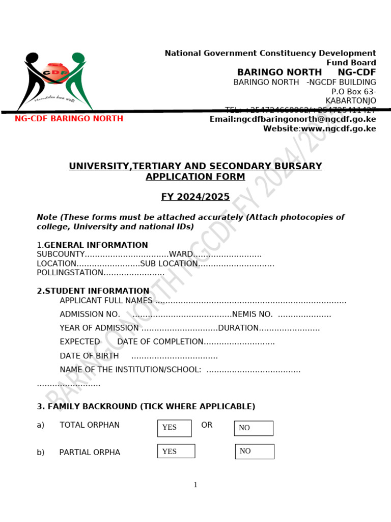 Bursary Form 2024 2025 BARINGO NORTH | PDF