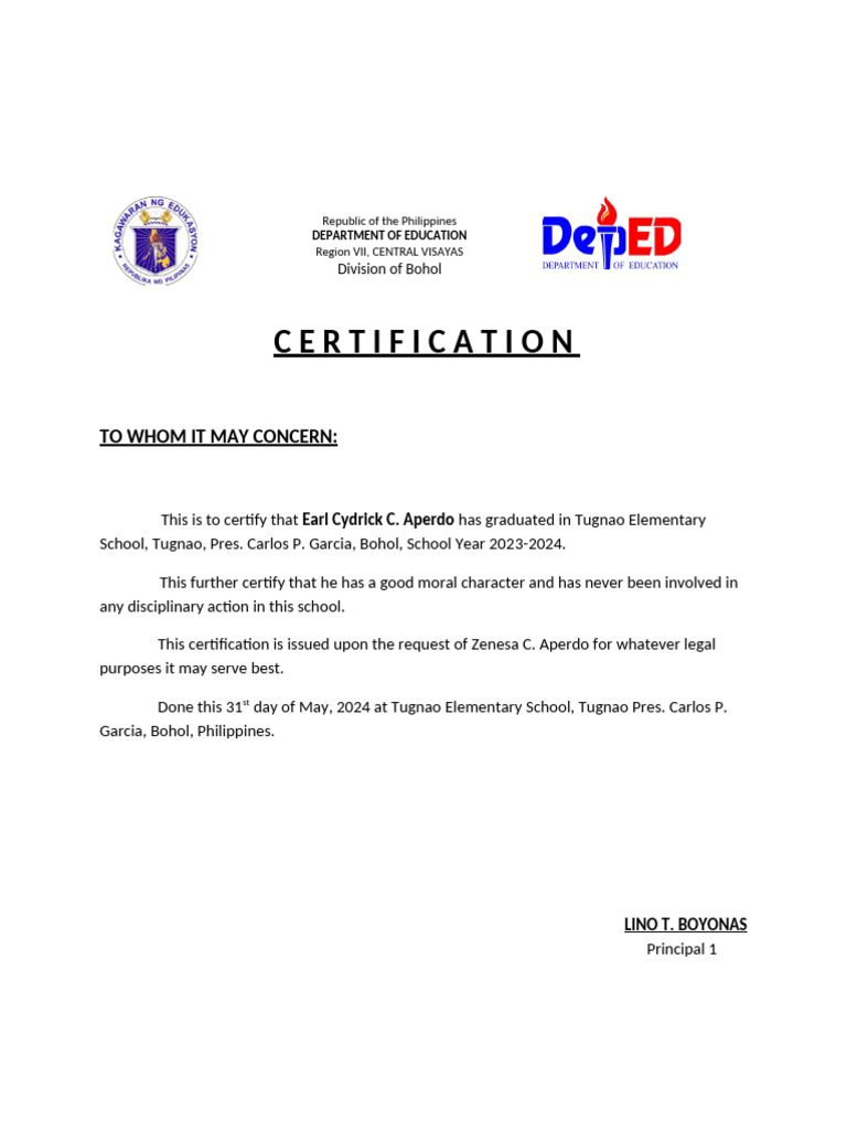 Good Moral Character Certification | PDF | Philippines