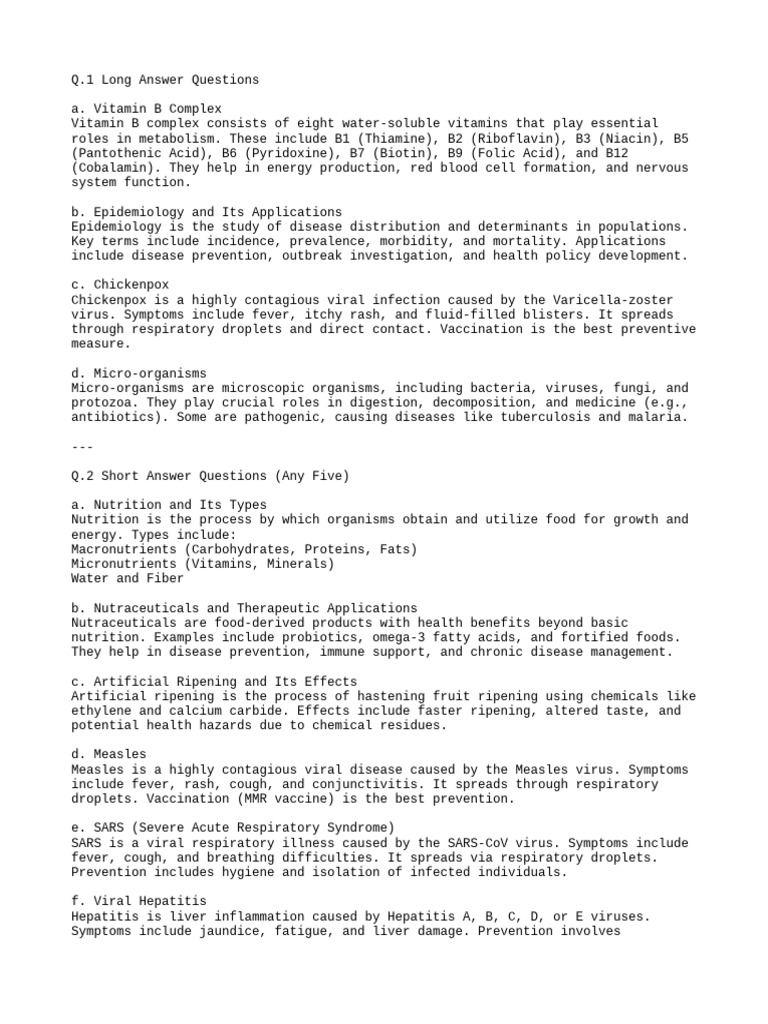 Q.1 Long Answer Questions | PDF | Infection | Hepatitis