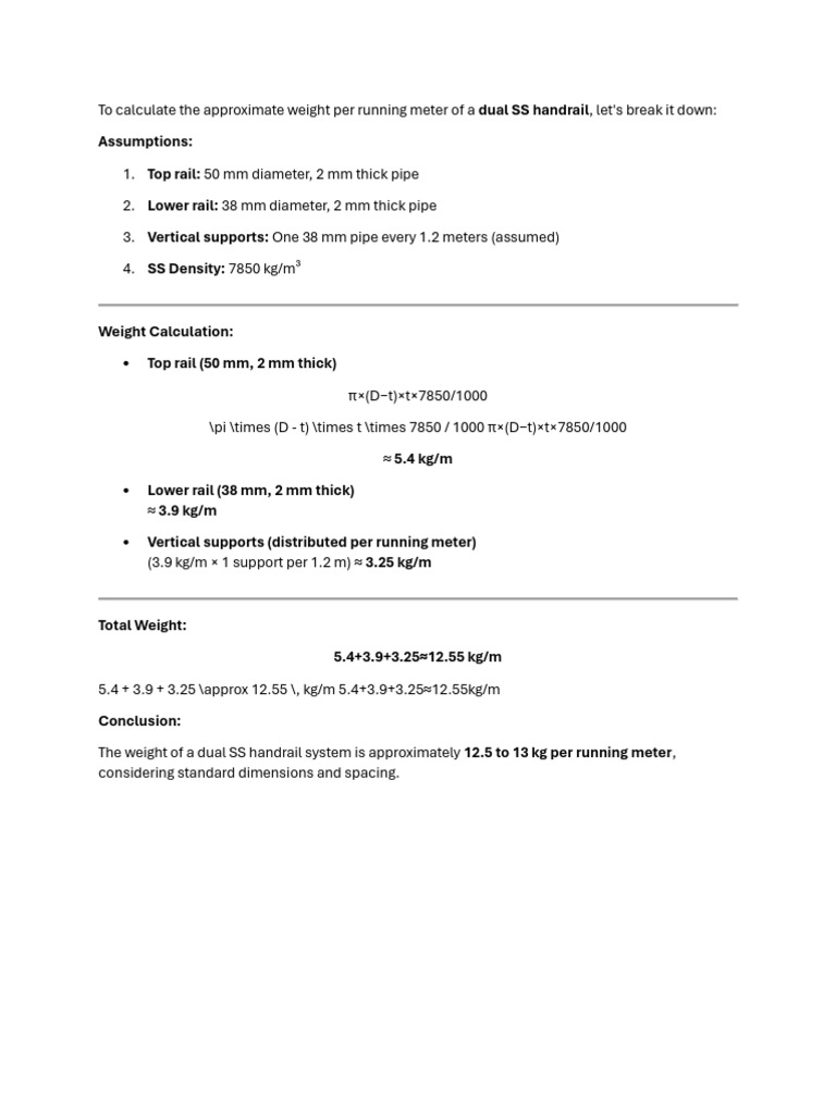 To Calculate The Approximate Weight Per Running Meter of A Dual SS ...