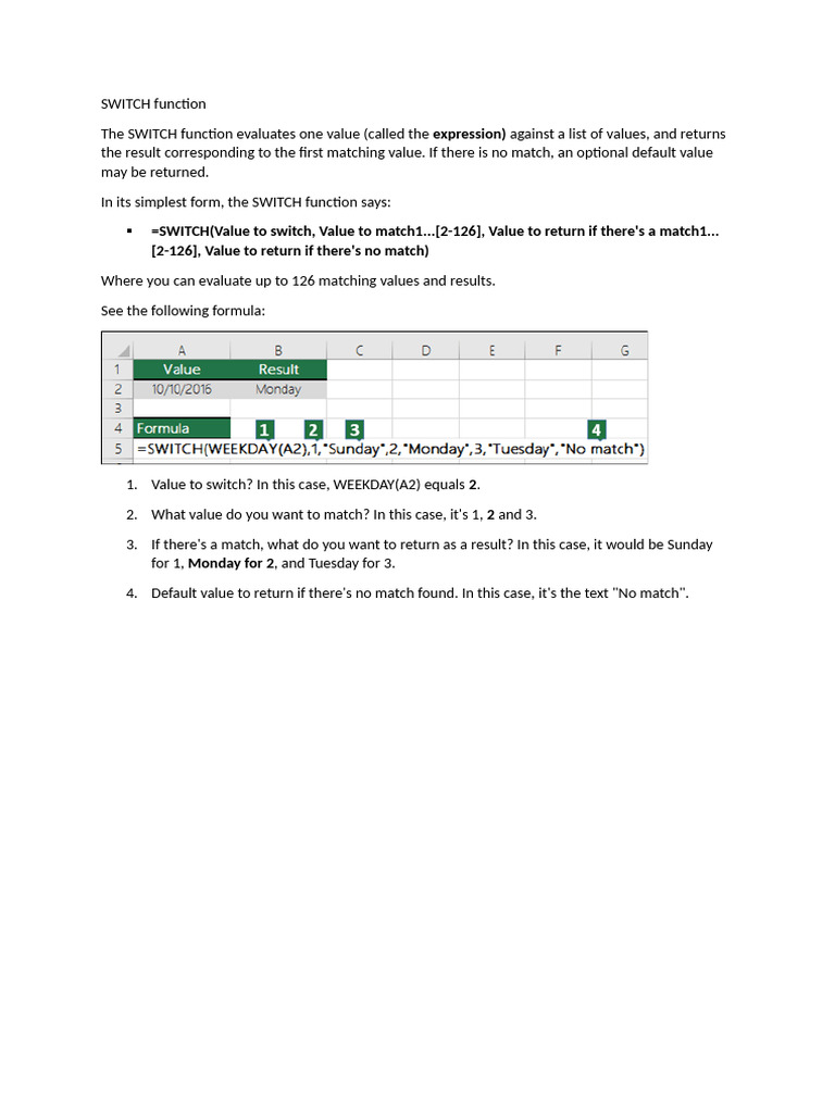 SWITCH Function | PDF