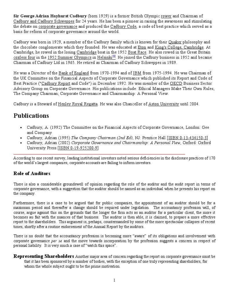 Adrian Cadbury | PDF | Companies | Corporations