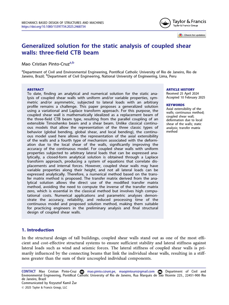 Static Analysis of Coupled Shear Walls | PDF | Beam (Structure) | Bending