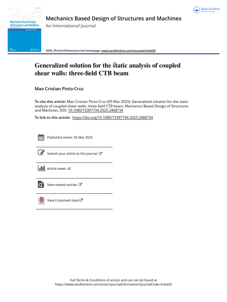 Generalized Solution For The Static Analysis of Coupled Shear Walls ...