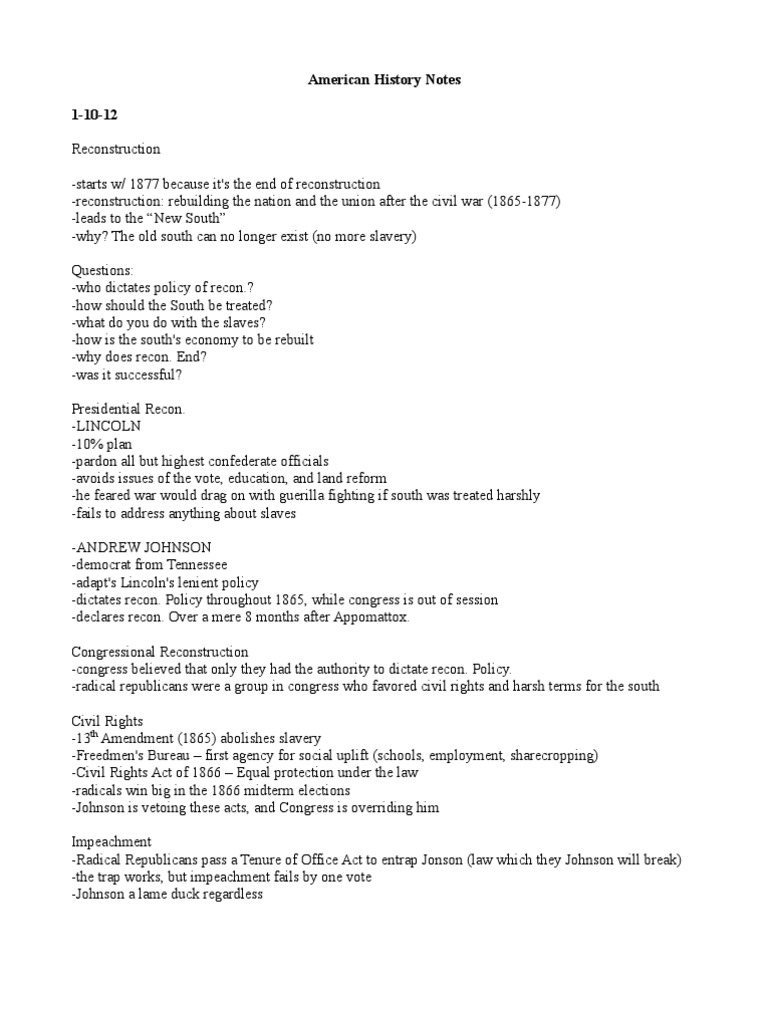 American History Notes | PDF | Reconstruction Era | Ranches