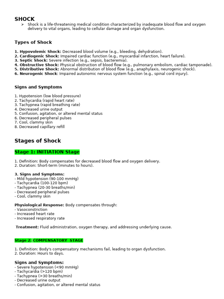 Shock-Handout | PDF | Shock (Circulatory) | Medical Specialties