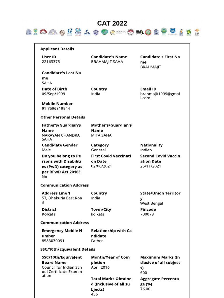 CAT 2022 Exam Form | PDF