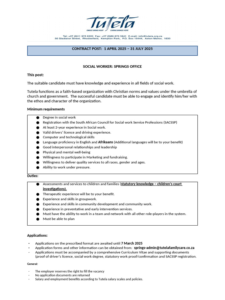 Temporary Vacant Post SW | PDF