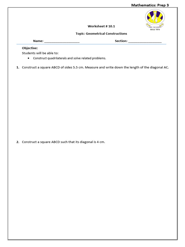 Geometric Constructions Worksheet | PDF
