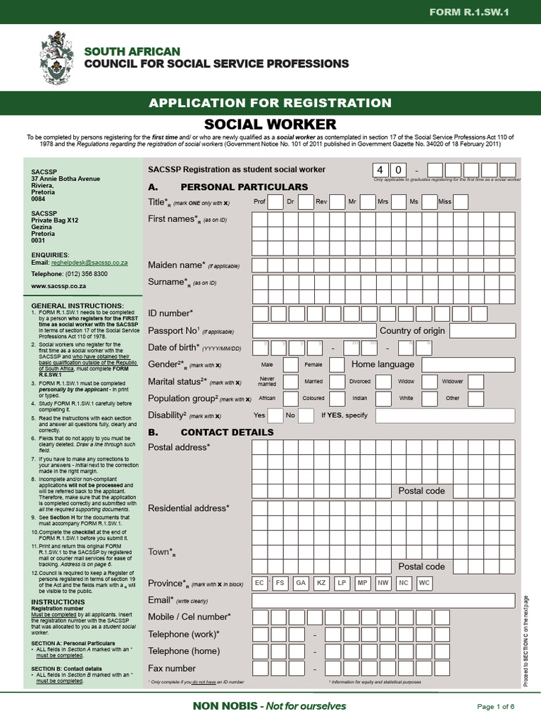 SACSSP Social Worker Registration Form | PDF | Identity Document | Banks