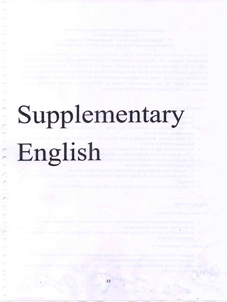 BA Supplementary English Revised Syllabus 080920 | PDF