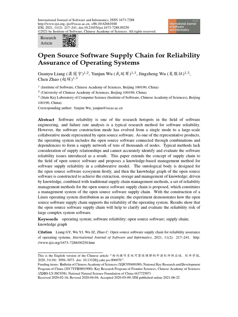 Open Source Software Supply Chain For Reliability Assurance of ...