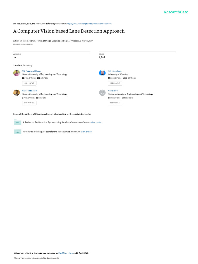 A Computer Vision Based Lane Detection Approach | PDF | Computer Vision ...
