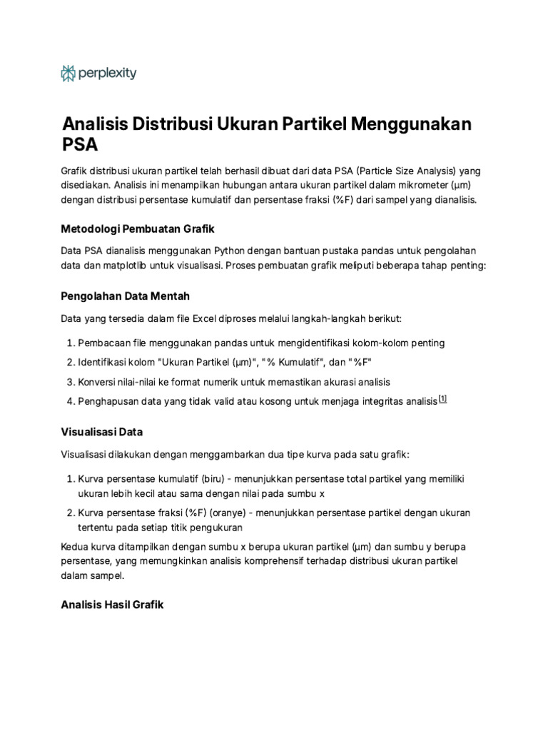 Analisis Distribusi Ukuran Partikel Menggunakan PS | PDF
