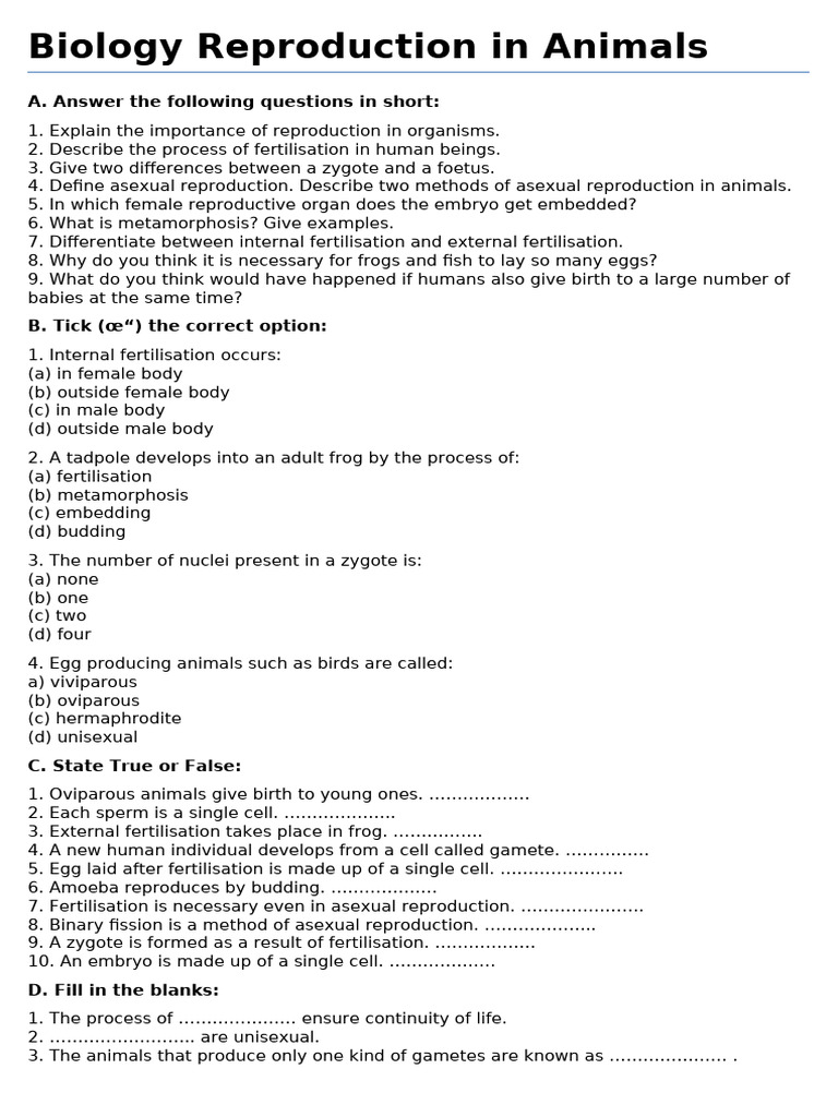 Biology Reproduction in Animals | PDF