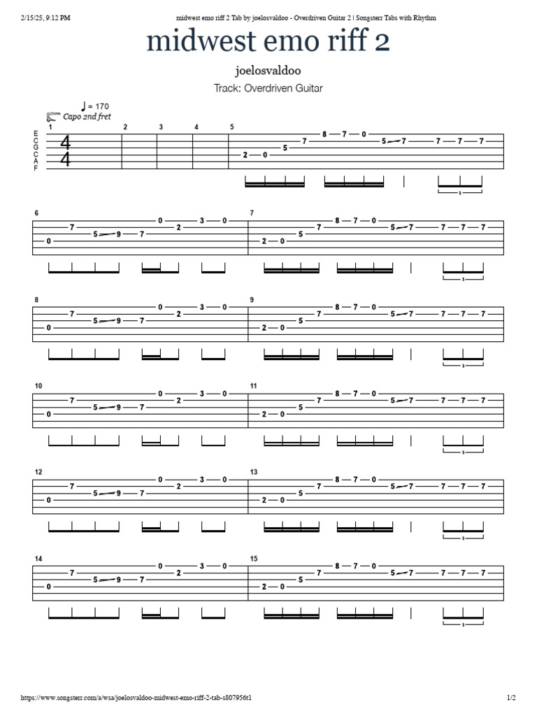 Midwest Emo Riff 2 Tab by Joelosvaldoo - Overdriven Guitar 2 ...